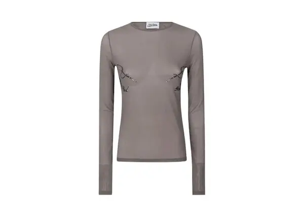 JEAN PAUL GAULTIER Mesh Crewneck Top With Embroidered Sleeves