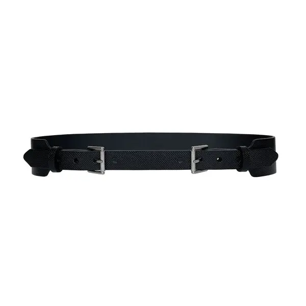 HAUTE CUIR Textured Leather Cloe Waist Belt - Black