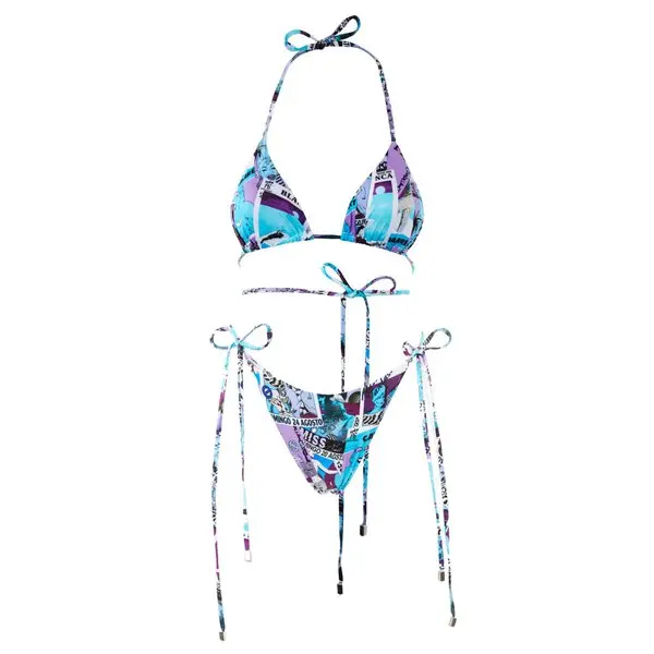 BRENDA AGRADI Printed Triangle Bikini - Purple/blue