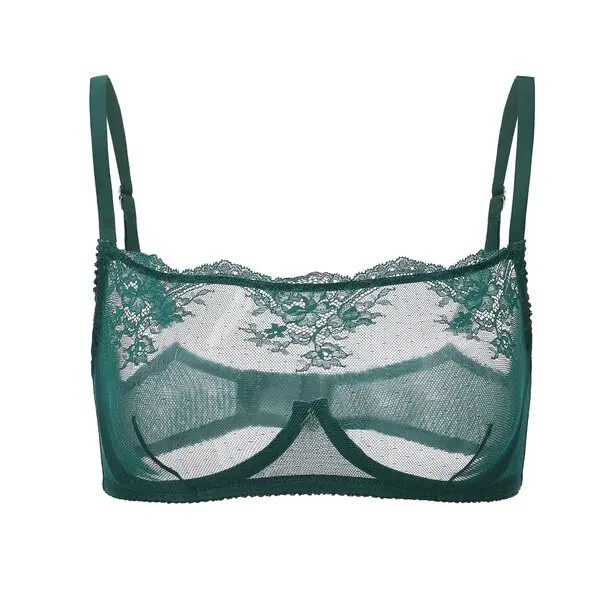 AMOUR D'AGNETTE Kim High-neck Sheer Lace Underwire Bra Emerald - Green