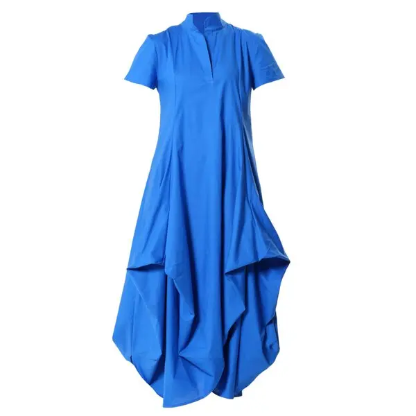 METAMORPHOZA Asymmetric Collared A-line Dress - Blue