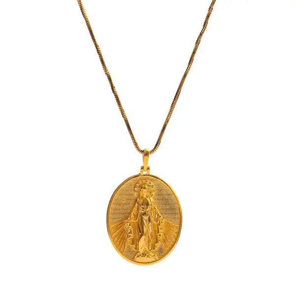 EBRU JEWELRY Divine Grace Virgin Mary Medallion Necklace - Gold