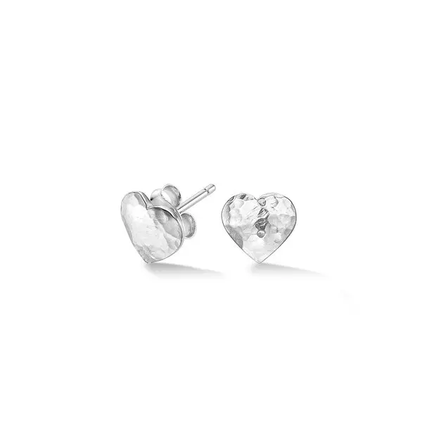 DOWER & HALL Hammered Flat Heart Stud Earrings - Silver