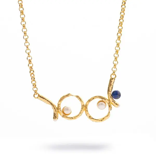 EBRU JEWELRY Pearl Eclipse Lapis Lazuli Necklace - Blue/white/gold