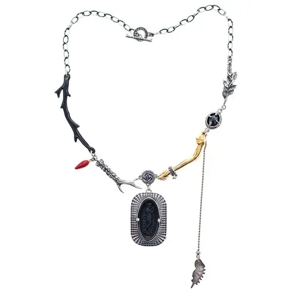 GEM KINGDOM Back To The Future" Sterling Silver Gold Plated Necklace - Gold/black/silver