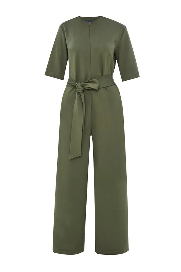EXQUISE Regular V-neck Short Sleeve Jumpsuit - Green