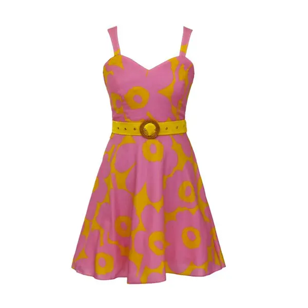 RICHA SHARMA Floral Fit And Flare Dress With Belt - Pink/yellow