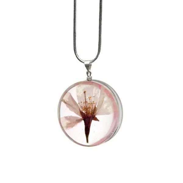 LAURA DAILI Glass Pendant With Sakura Blossom - Pink/silver