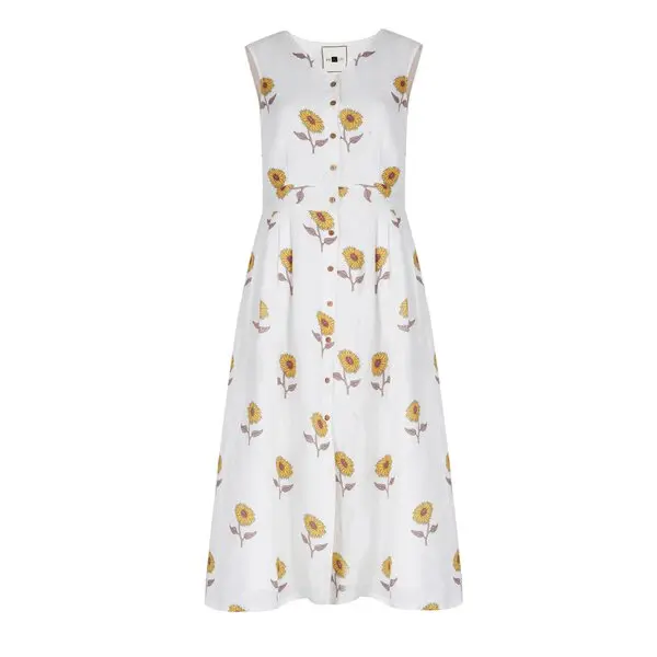 EM & SHI Sunflower Hand Block Printed Linen Dress