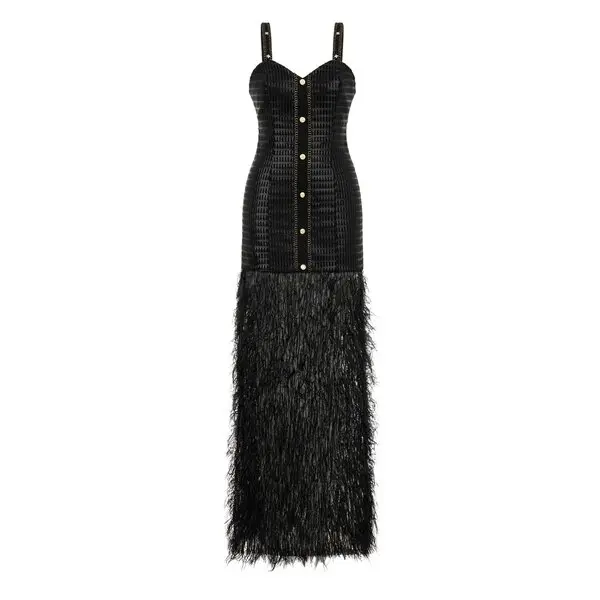 SAINT ONES Pluma Feathered Midi Dress