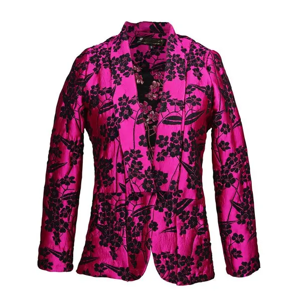 JENNAFER GRACE Floral Jacquard Shawl Collar Blazer