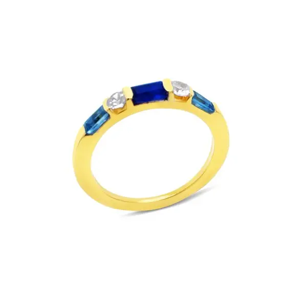 GEM BAZAAR JEWELLERY Sapphire And Topaz Band Ring In Gold Vermeil - Blue/white/gold