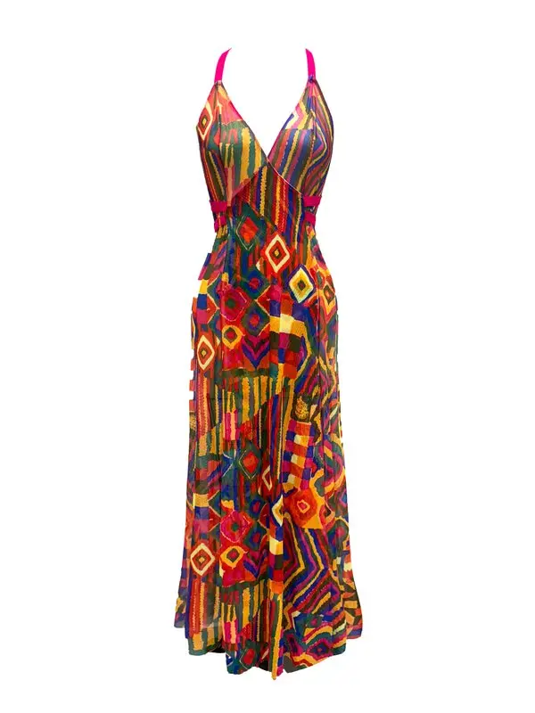 CAROL COELHO Cuzco Printed Mesh Gown