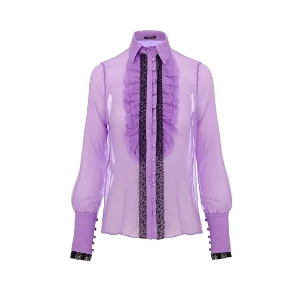 AVENUE N°29 Silk Ruffle Button-down Shirt