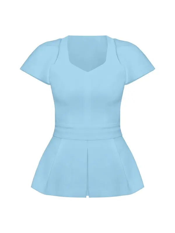 TIA DORRAINE Short-sleeved Fitted Top With Sweetheart Neckline - Blue