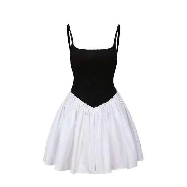 NUAJE NUAJE Bianca Smocked Ballerina Mini Dress - Black/white