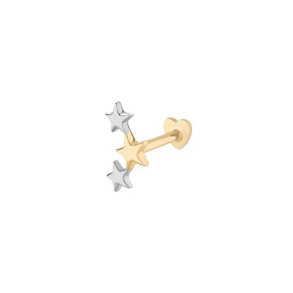 VANCHI 14k Solid Mixed Gold Star Cluster Flat Back Stud - Gold/silver