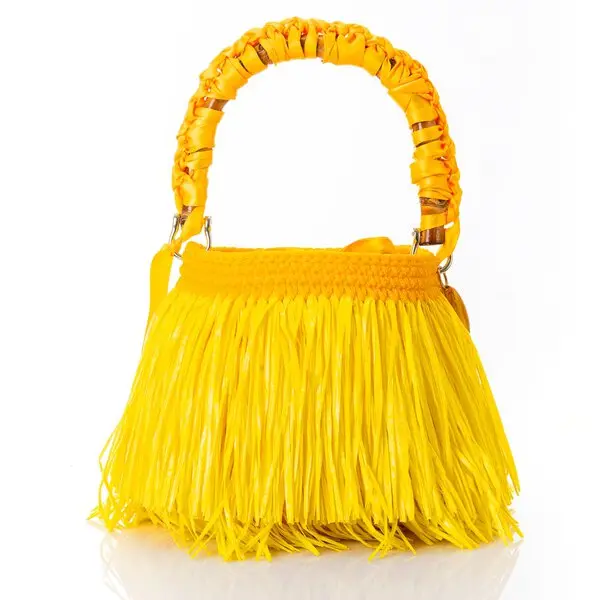SPEIRA Bucket Raffia Fringe Bag