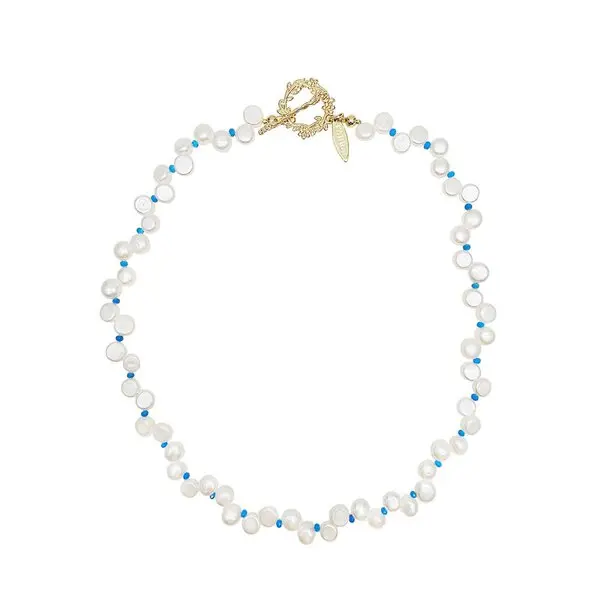 FARRA Flower Petal Pearl And Turquoise Choker - Blue