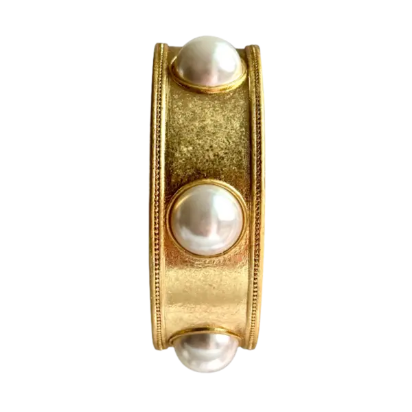LAURA GRAY Faux Pearl Bangle - Gold