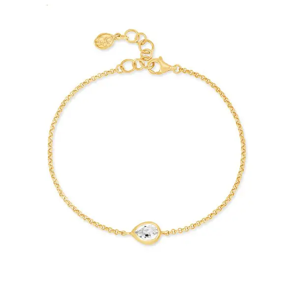 DOWER & HALL Gold Vermeil Pear White Topaz Chain Bracelet - Gold/white
