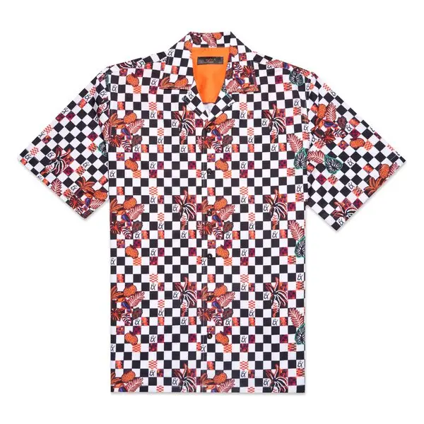 EIGHT X Black / White / Red Checkered Plants Short Sleeve Button Up Shirt