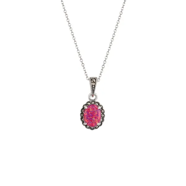 SPERO LONDON Oval Opal Pendant Necklace - Red/silver