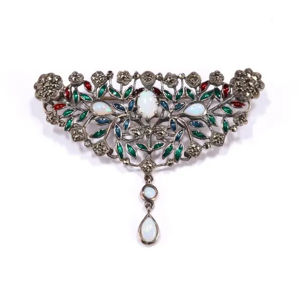 MINERALGEMS ✩ STUDIO Floral Interlaced Brooch With Australian White Opals - Silver