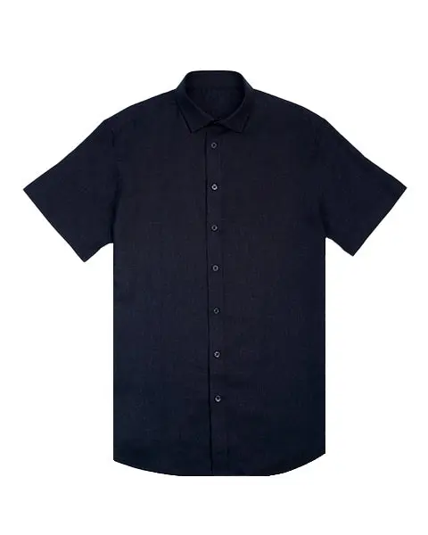 EIGHT X 100% Linen Button Short Sleeve Button Down Shirt Navy
