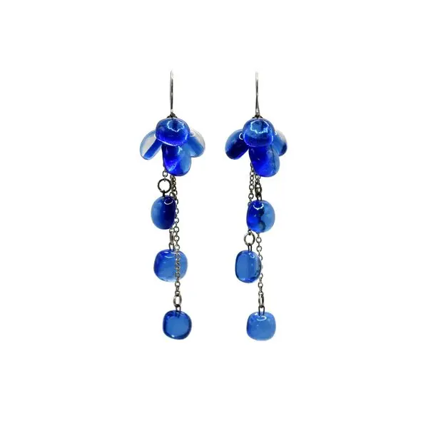 LAURA DAILI Blue Ocean Glass Cluster Dangle Earrings - Blue/silver