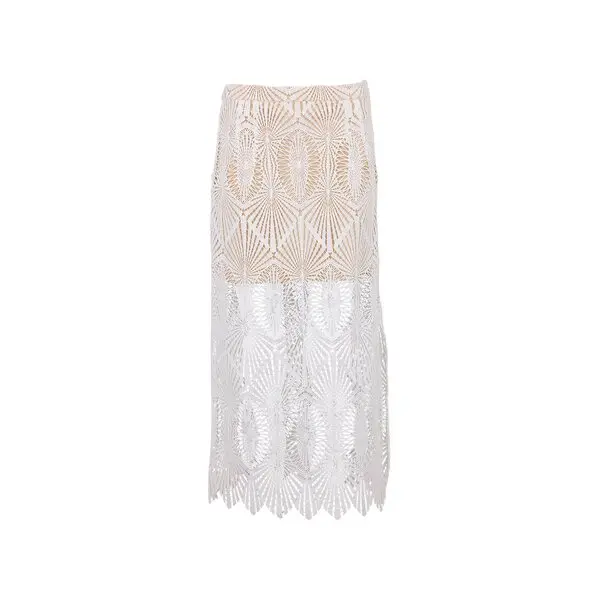 ZETAYE Maxine Deco Lace Midi Pencil Skirt - White
