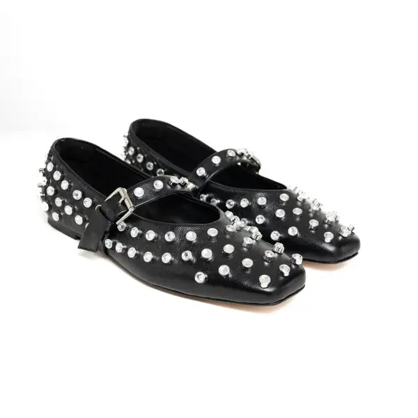VICSON Maia Crystal Ballerina Flats - Black
