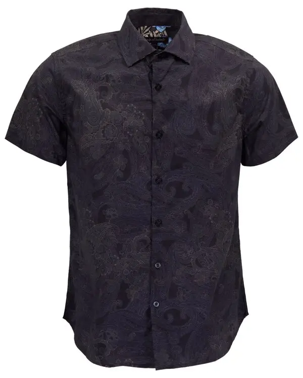 LORDS OF HARLECH Scott Paisley Explosion Printed Button Up Shirt - Black