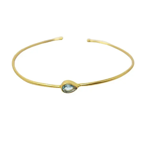 HARFI Gold Plated Aquamarine Bangle - Blue/gold
