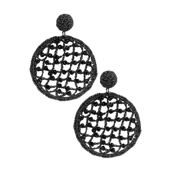 Saachi Crochet Circle Statement Earrings - Black