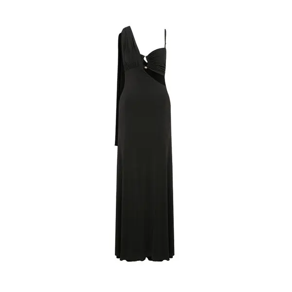 NAZLI CEREN Grace Jersey Asymmetric Long Dress - Black