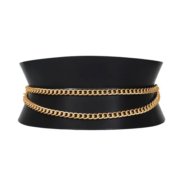 HAUTE CUIR Chained Leather Corset Belt - Black