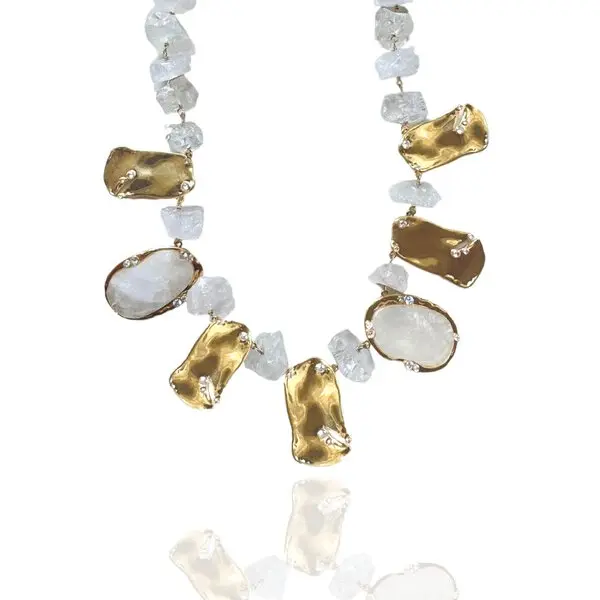 RARE MATTERS JEWELRY Clear Quartz And Gold Plated Statement Necklace - White/gold