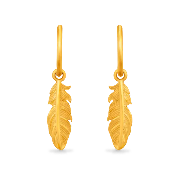7879 Feather Charm Hoop Earrings - Gold