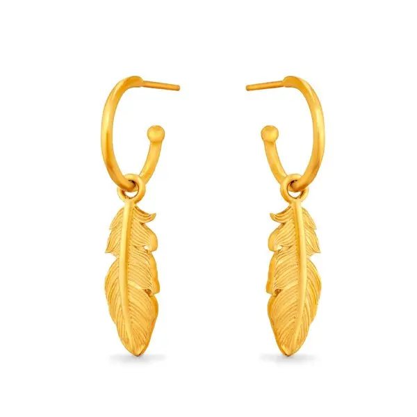 7879 Feather Charm Hoop Earrings - Gold