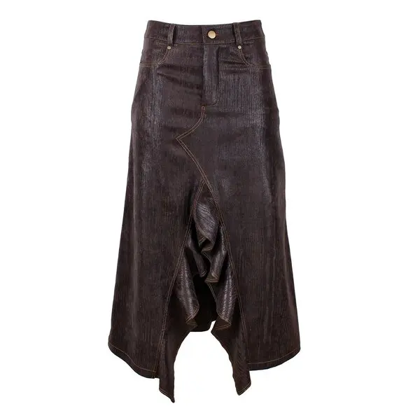 LALIPOP DESIGN Ruffled Front Vegan Leather Midi Skirt