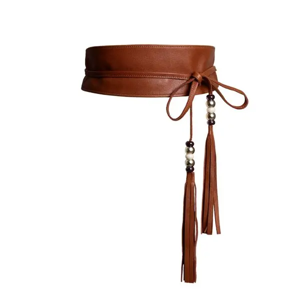 JUAN-JO Leather Obi Belt With Tassels - Brown