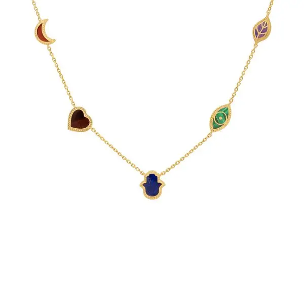 KARMA AND LUCK Sublime Beauty Multi-symbol Gemstone Necklace - Gold