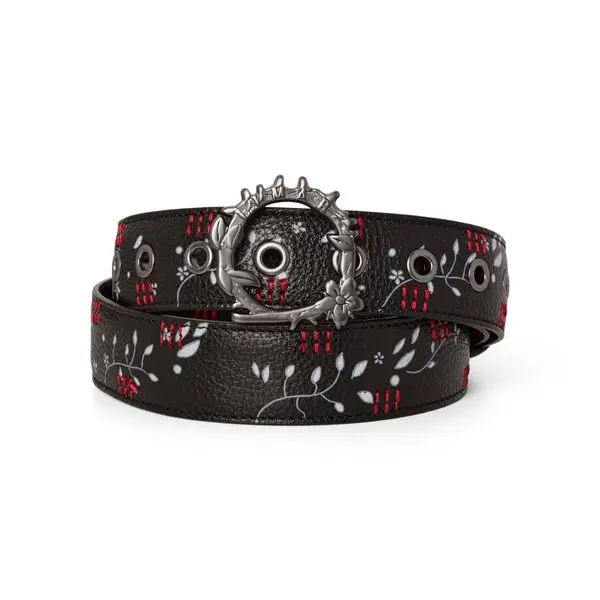 LIMAR Embroidered Leather Belt With Silver Buckle - Black/red