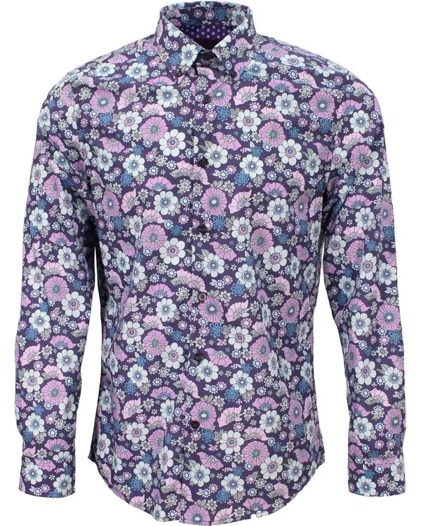 LORDS OF HARLECH Mitchell Joyful Floral Shirt Skipper - Blue