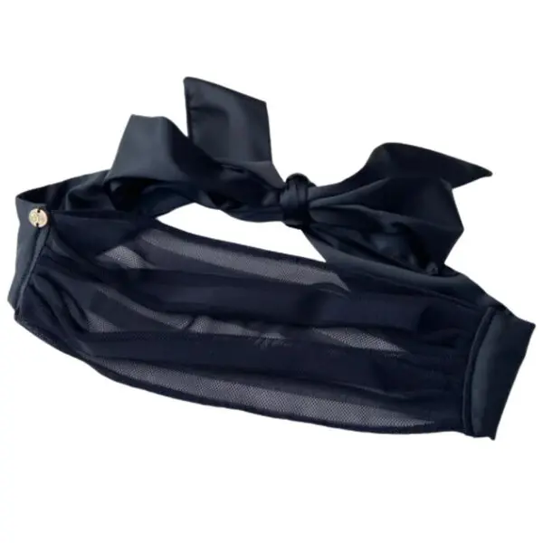 SOMETHING WICKED Striped Mesh Face Mask With Satin Ties - Black