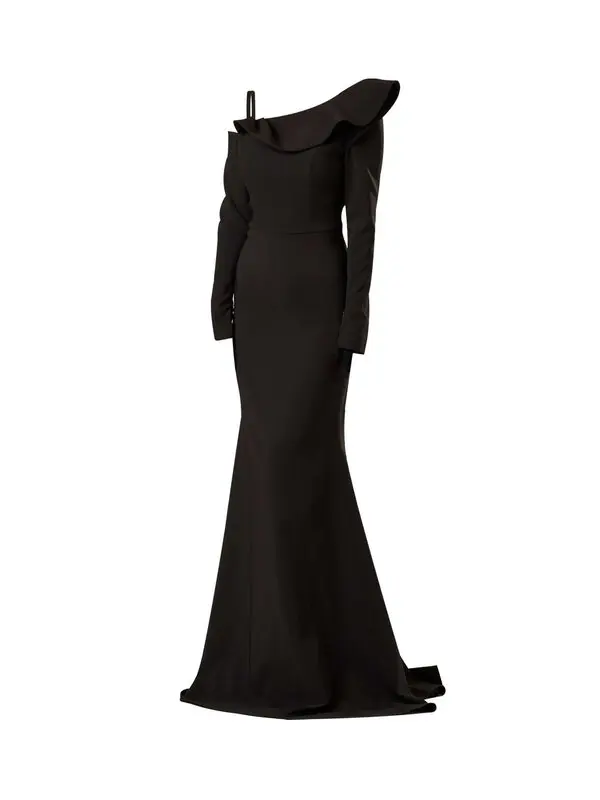 TIA DORRAINE Asymmetric Ruffle Neck Gown