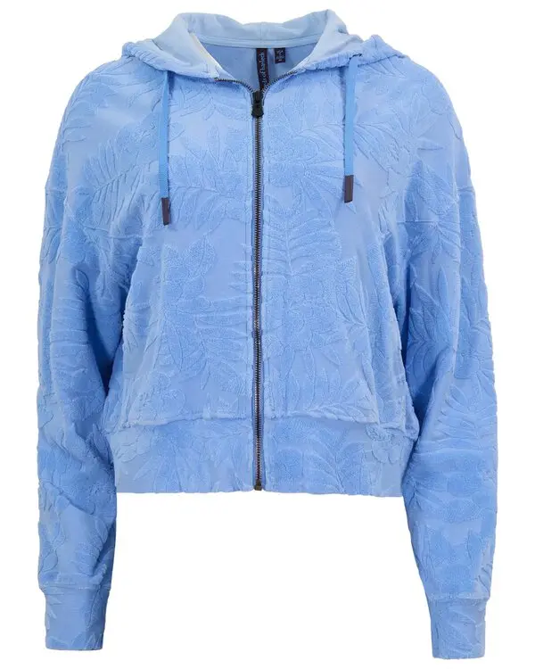LORDS OF HARLECH Fiona Cropped Terry Toweling Zip Hoodie - Blue