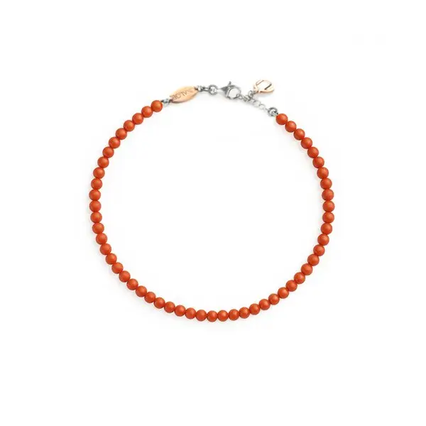 UNALOE Red Coral Beaded Bracelet With Sterling Silver Clasp - Silver/red