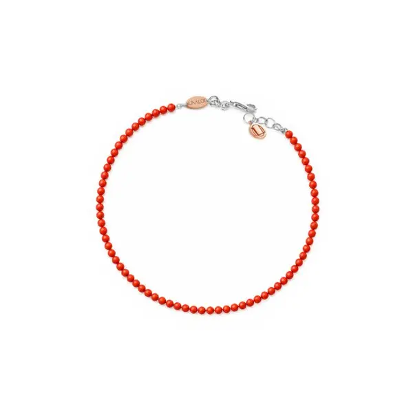 UNALOE Red Coral Beaded Bracelet With Sterling Silver Clasp - Silver/red